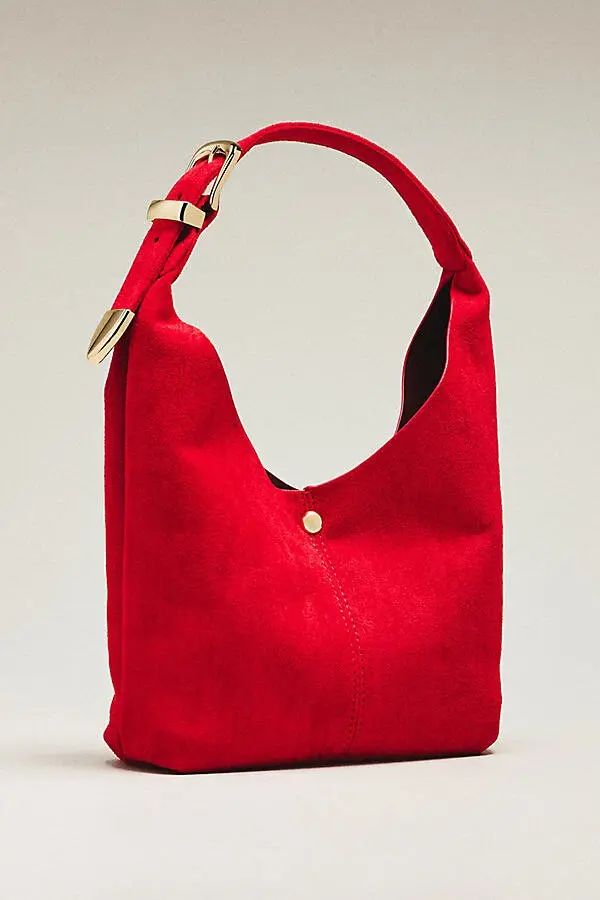 Anthropologie Love Knot Faux Suede Mini Buckle Slouchy Bag - Red