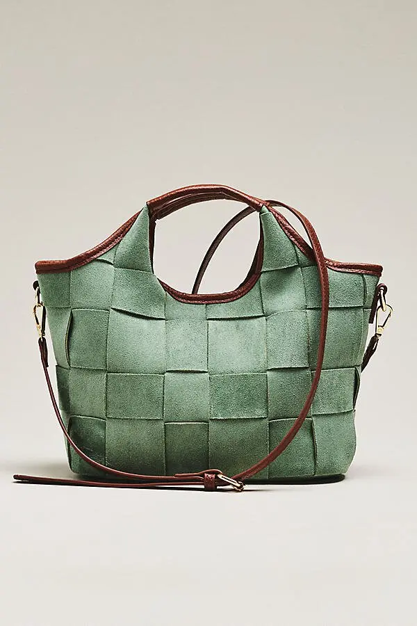 Anthropologie Woven Faux Suede Mi Satchel - Green