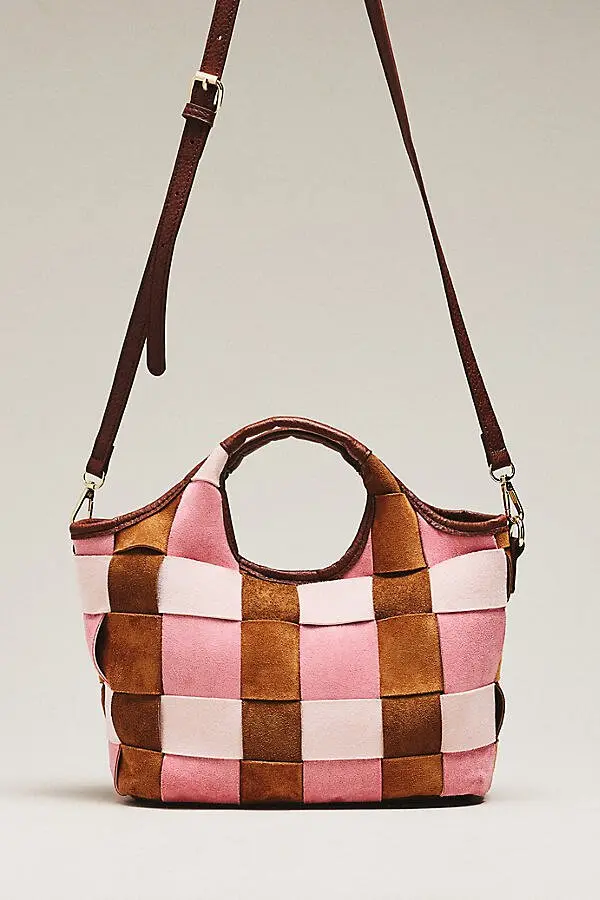 Anthropologie Woven Faux Suede Mi Satchel - Neutral Pattern