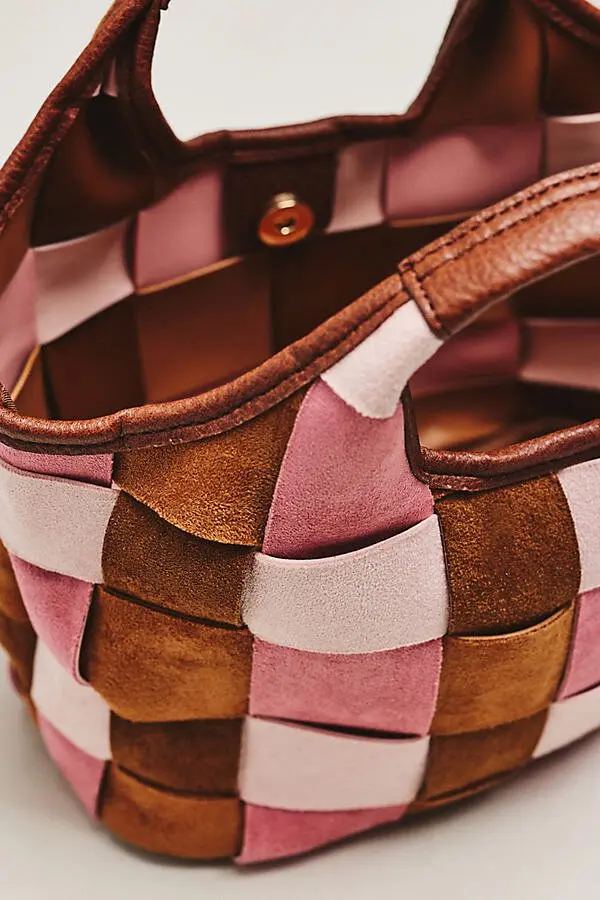 Anthropologie Woven Faux Suede Satchel - Neutral Pattern