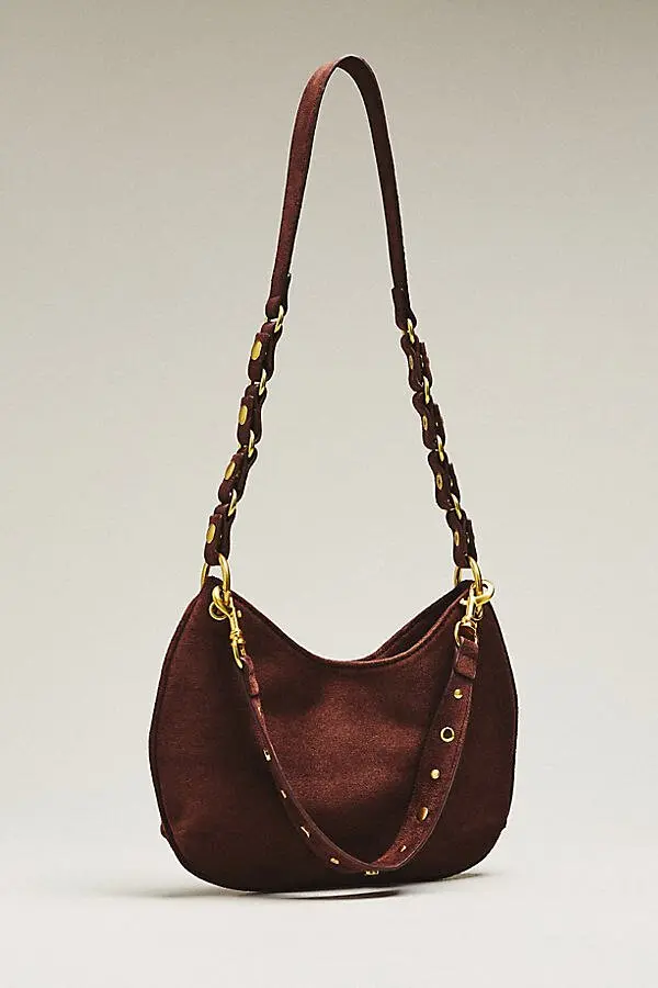 Anthropologie Faux Suede Circular Shoulder Bag - Chocolate