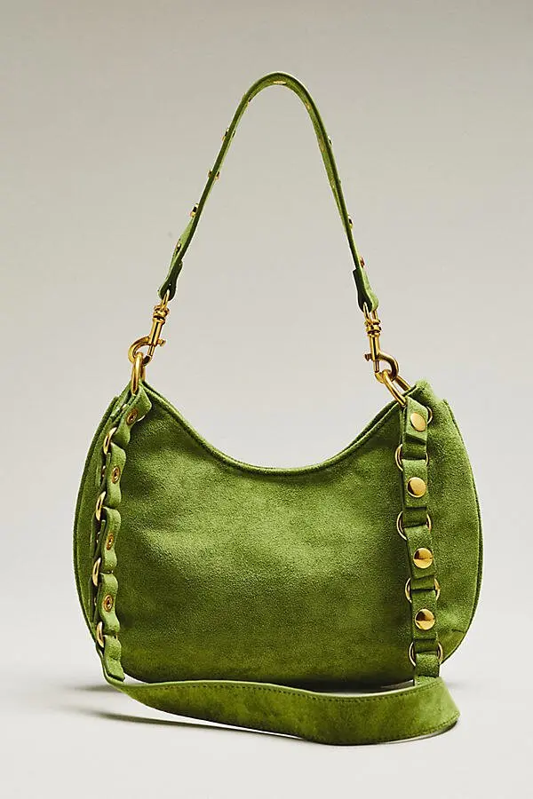 Anthropologie Faux Suede Circular Shoulder Bag - Green