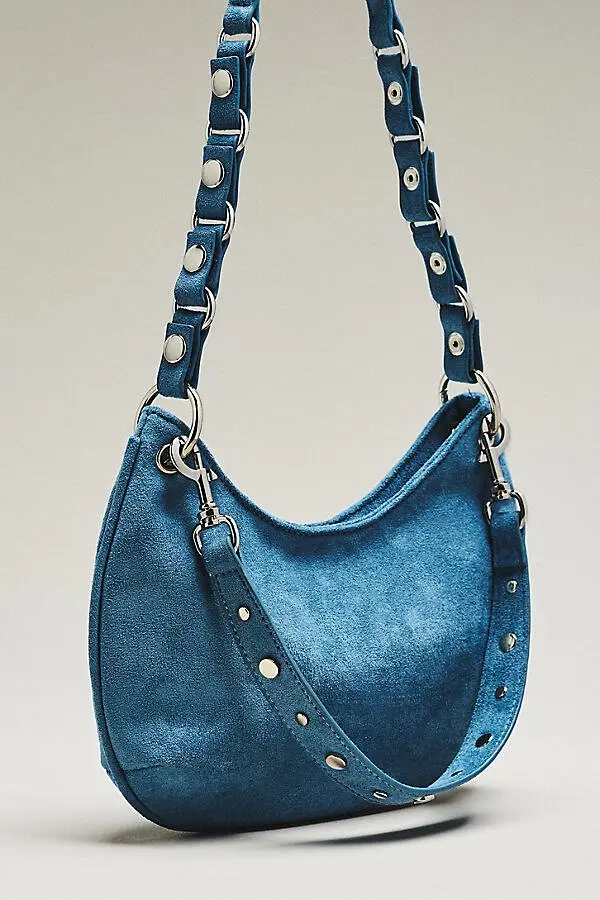 Anthropologie Faux Suede Circular Shoulder Bag - Slate