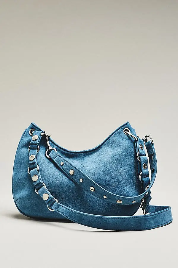 Anthropologie Faux Suede Circular Shoulder Bag - Slate