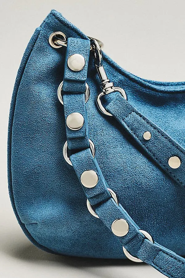 Anthropologie Faux Suede Circular Shoulder Bag - Slate