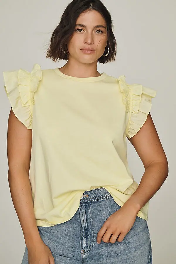 English Factory Cotton Ruffle-sleeve Top - Yellow