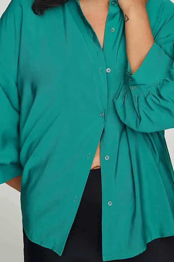English Factory Puff Sleeve Button Down Shirt - Kelly