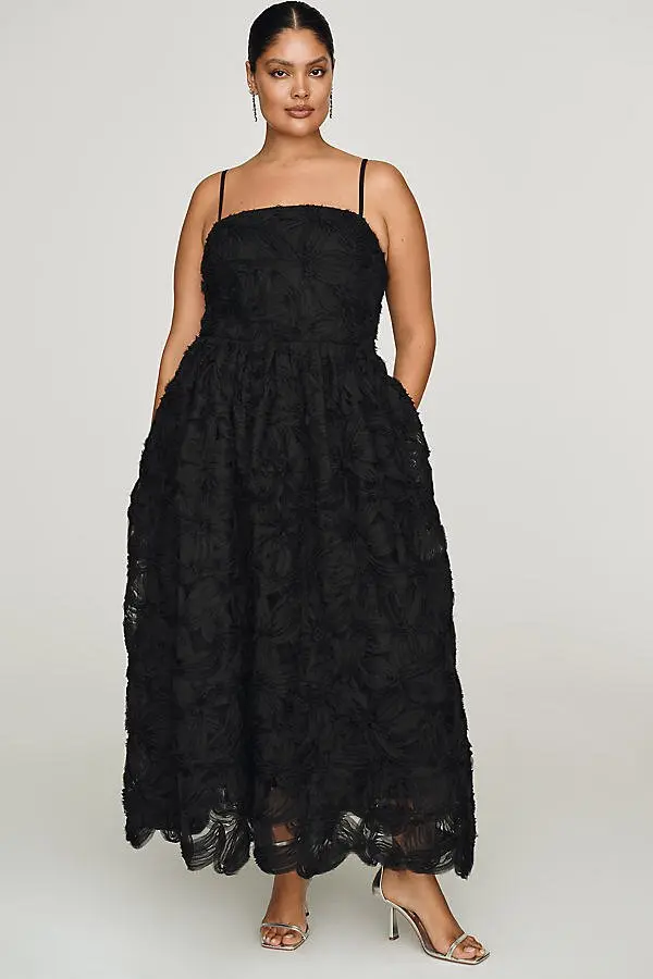 English Factory Lace Midi Dress - Black