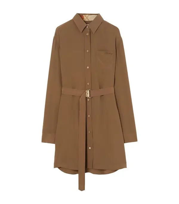 Burberry Silk Crepe De Chine Mini Shirt Dress - Brown