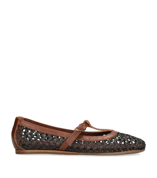ANCIENT GREEK SANDALS Leather-raffia Aerati Ballet Flats - Brown