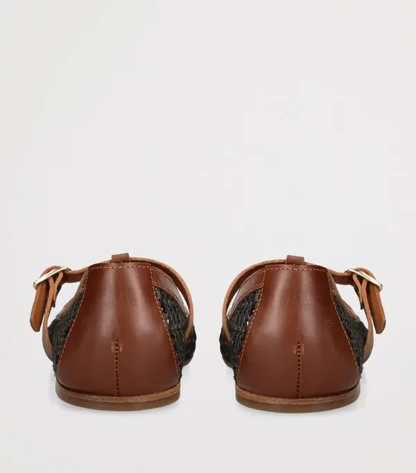 ANCIENT GREEK SANDALS Leather-raffia Ballet Flats