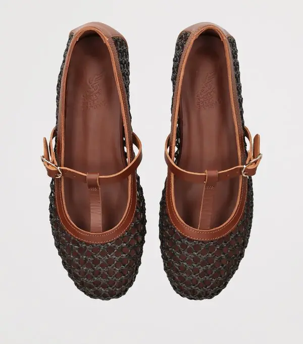 ANCIENT GREEK SANDALS Leather-raffia Ballet Flats