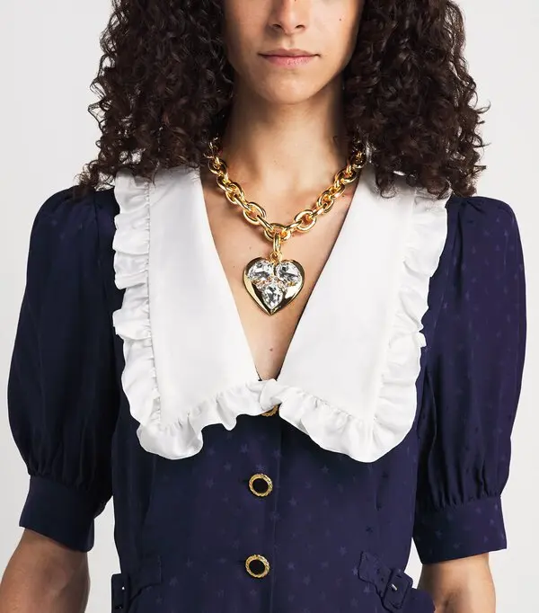 Alessandra Rich Tone Crystal Embellished Heart Pendant Necklace