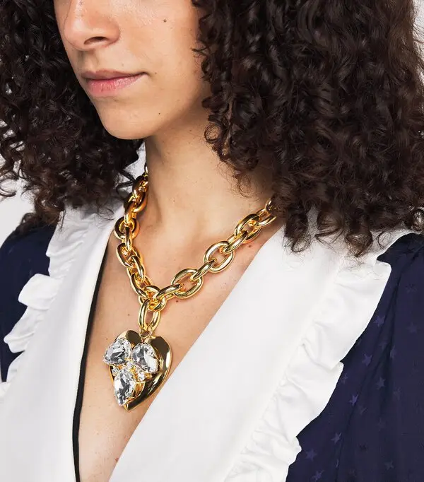 Alessandra Rich Tone Crystal Embellished Heart Pendant Necklace