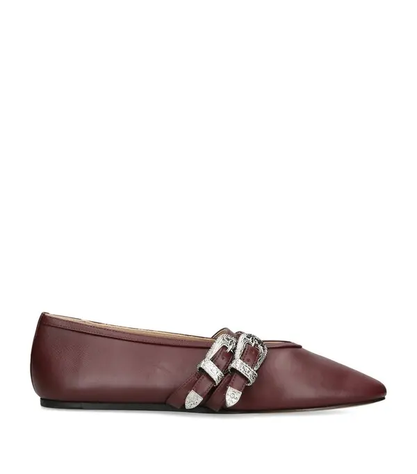 Le Monde Beryl Leather Buckle Claudia Ballet Flats - Burgundy