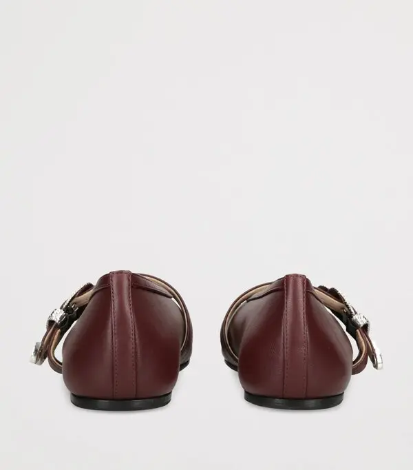 Le Monde Beryl Leather Buckle Ballet Flats - Burgundy