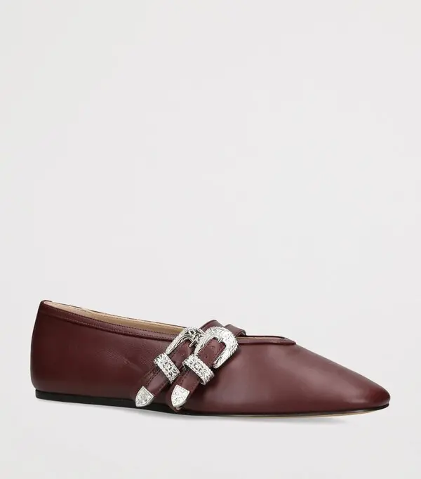 Le Monde Beryl Leather Buckle Ballet Flats - Burgundy