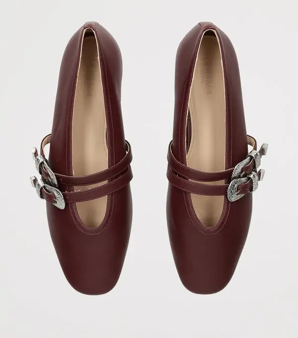 Le Monde Beryl Leather Buckle Ballet Flats - Burgundy