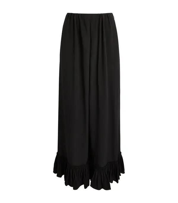 Chloé Silk Cropped Ruffle-trim Trousers - Black