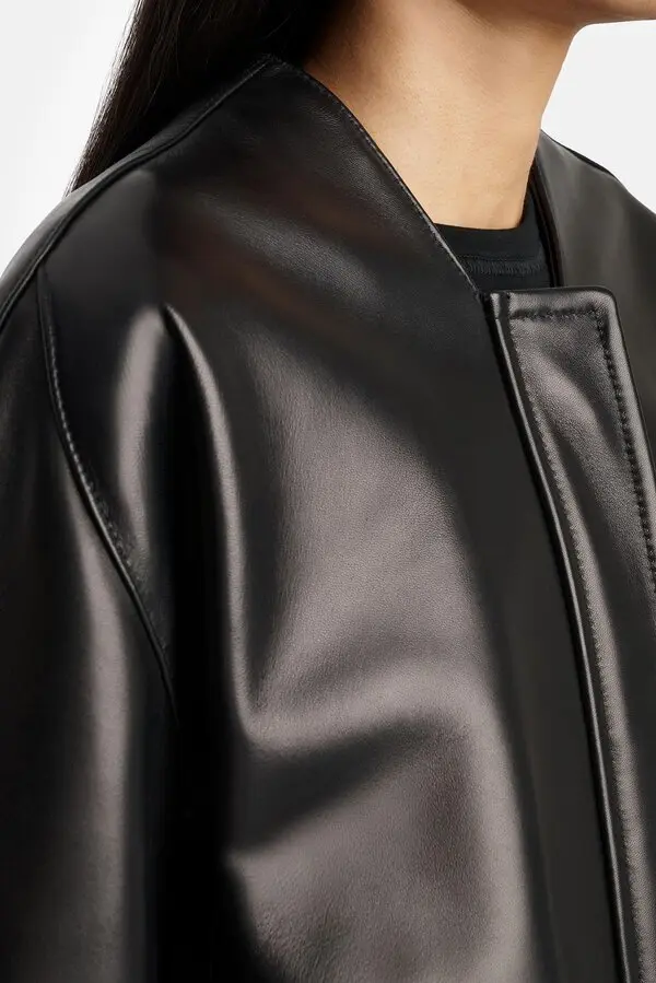 Khaite Leather Bomber Jacket - Nero
