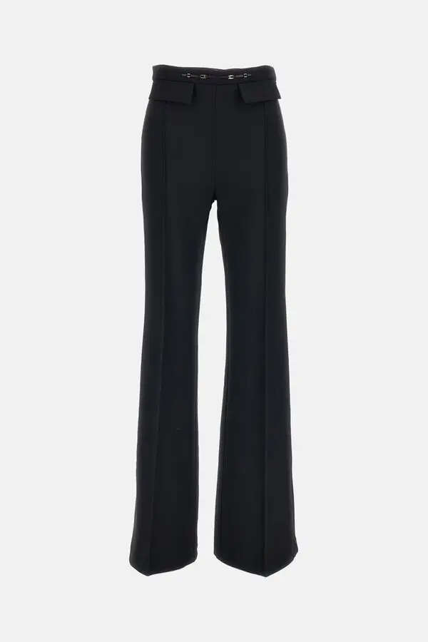 Elisabetta Franchi Stretch Crepe High Waist Flared Trousers - Black