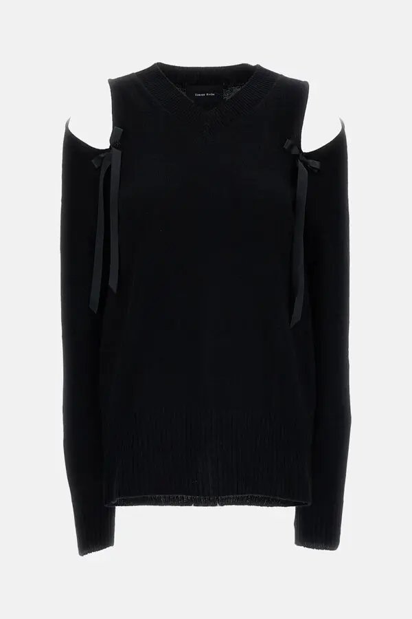 Simone Rocha Cashmere Sweater With A V-neck And Bows - Black