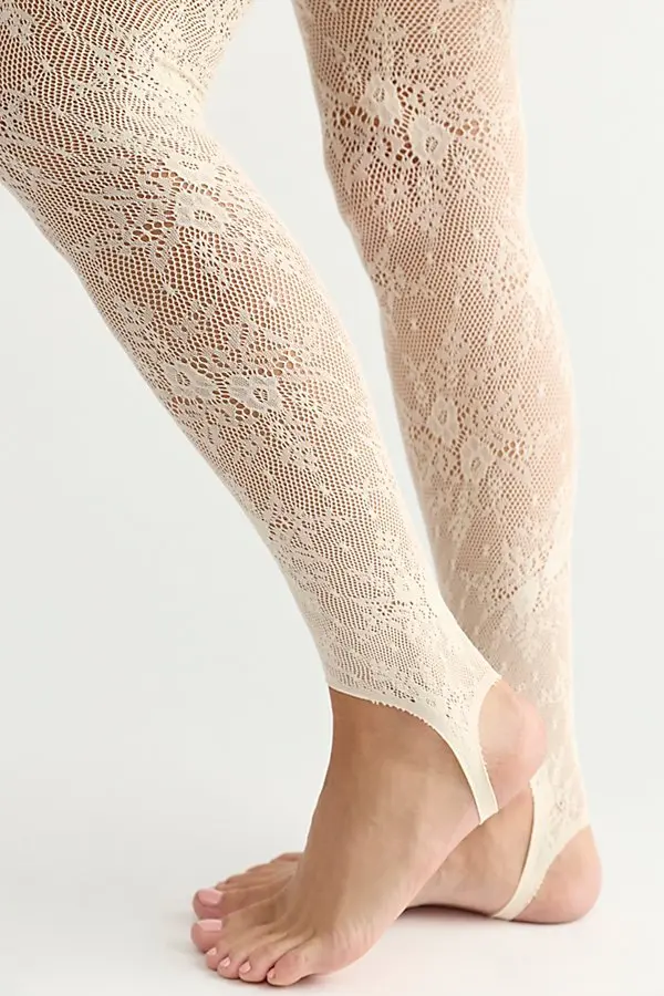 Free People Rosa Lace Stirrup Tights - Ivory