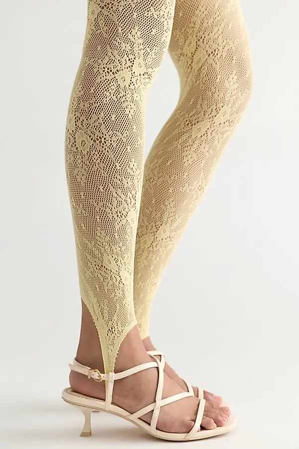 Free People Rosa Lace Stirrup Tights - Yellow