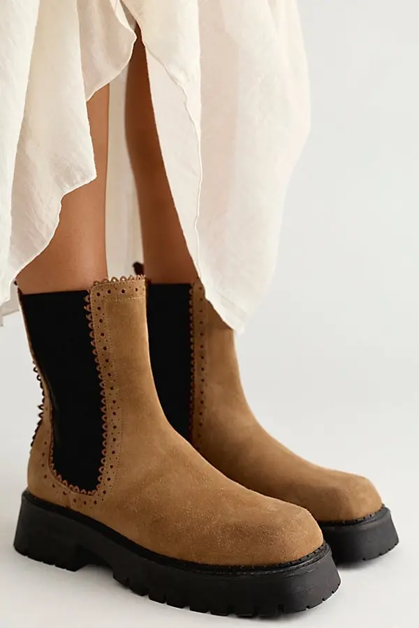 Free People Tried And True Brogue Boots - Camel Suede