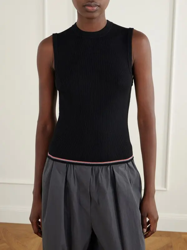 Thom Browne Sleeveless Striped Ribbed Top