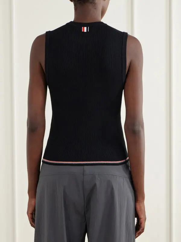 Thom Browne Sleeveless Striped Ribbed Top