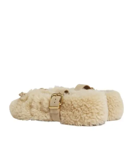 Marni Cream Shearling Ballerina With Buckle