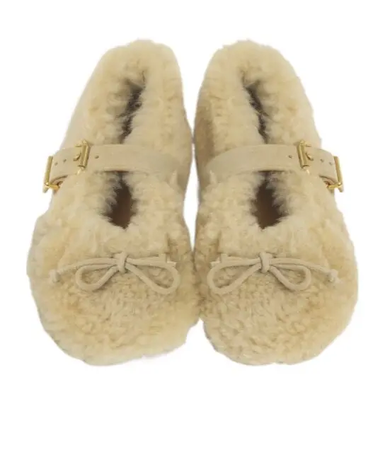 Marni Cream Shearling Ballerina With Buckle