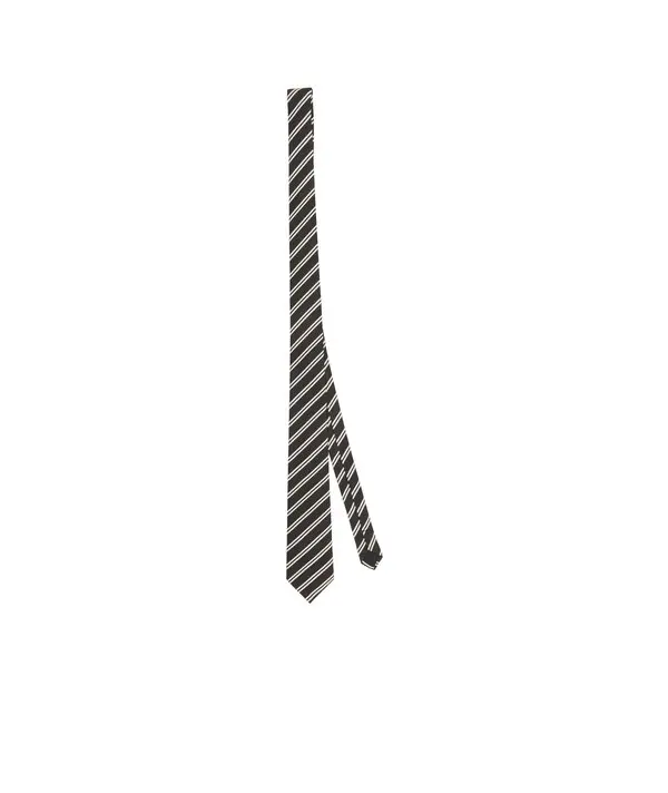 Saint Laurent Striped Logo Patch Tie - Black