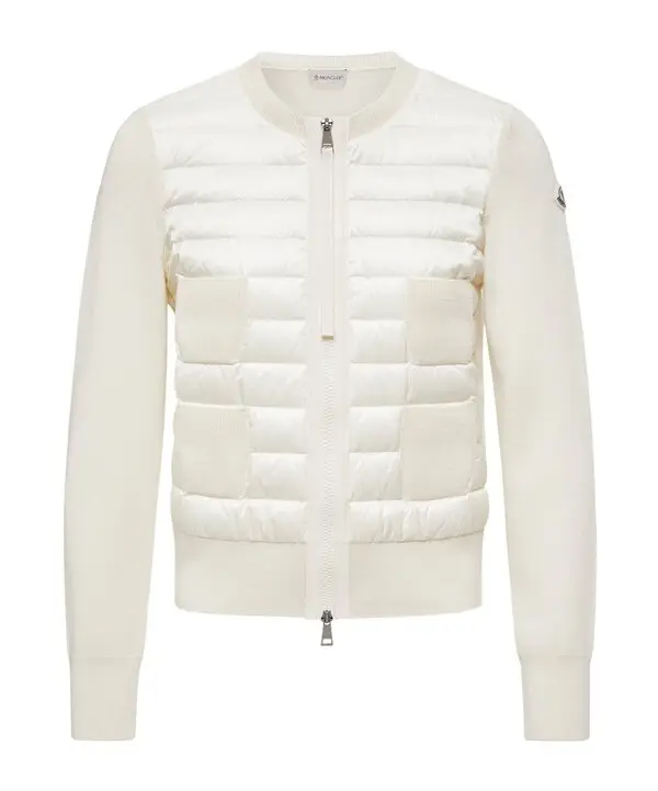 Moncler Logo Patch Zip-up Quilted Jacket - White