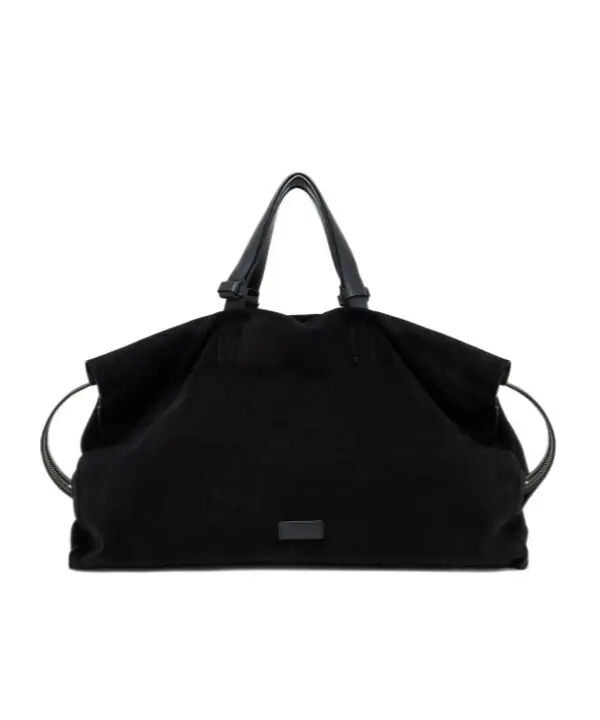Giorgio Armani Suede Travel Duffel Bag With Leather Handles And Zipper - Black