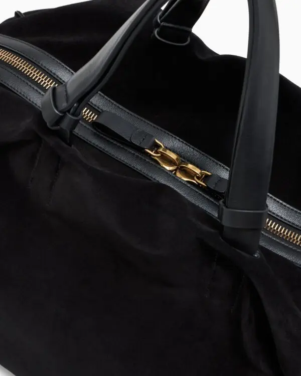 Giorgio Armani Logo Patch Zip-up Duffle Bag - Black