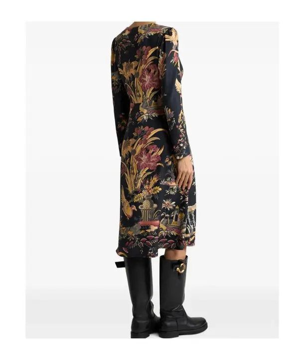 Etro Scenic Floral Print Long Sleeve Dress - Multicolor