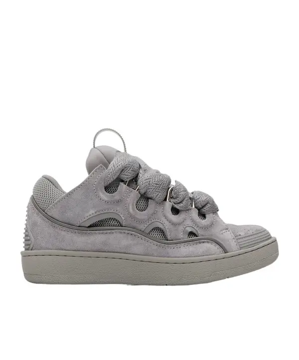 LANVIN Round Toe Lace-up Sneakers - Light Gray