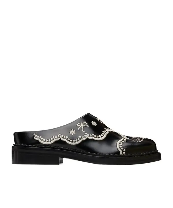 Simone Rocha Embroidered Leather Mules - Black
