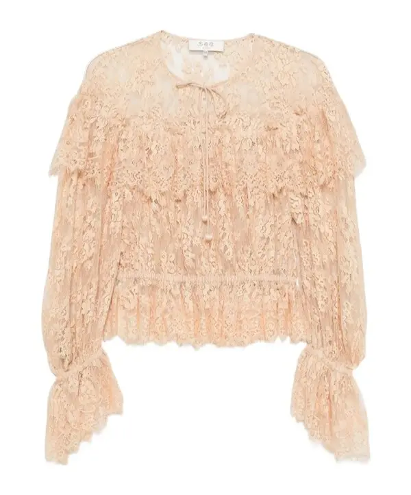 Sea Ruffled Lace Blouse