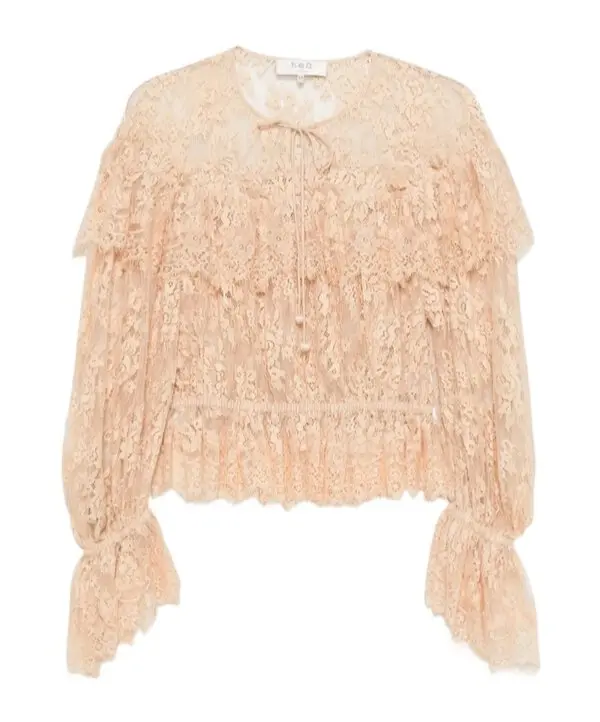 Sea Ruffled Lace Blouse - Khaki