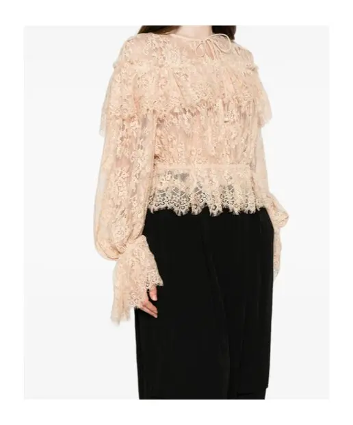 Sea Ruffled Lace Blouse - Khaki