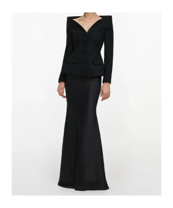 SELF-PORTRAIT Metallic Boucle Satin Maxi Dress