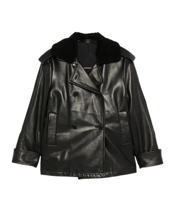 SALVATORE SANTORO Shearling-collar Double-breasted Jacket