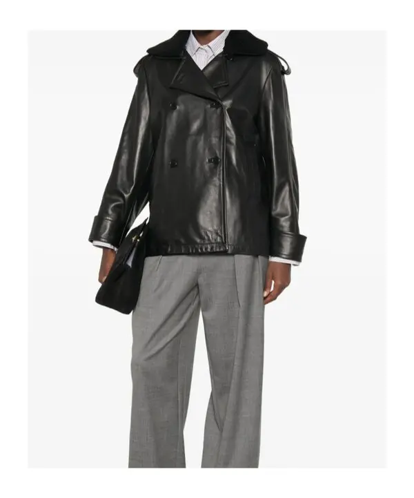 SALVATORE SANTORO Shearling-collar Double-breasted Jacket