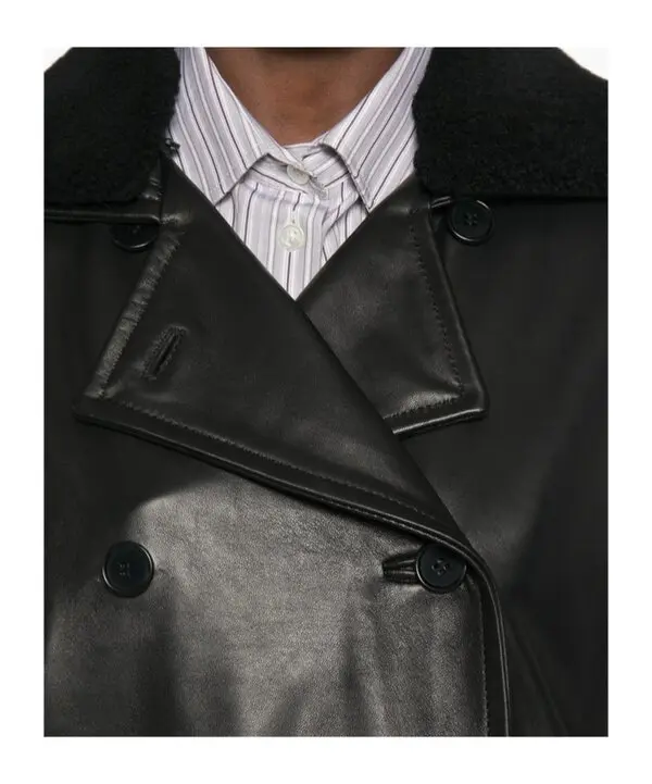 SALVATORE SANTORO Shearling-collar Double-breasted Jacket