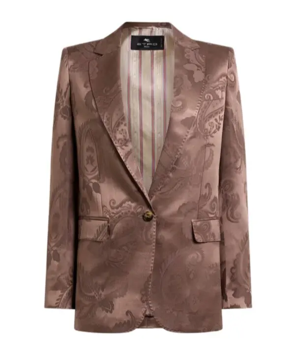 Etro Jacquard Single-breasted Jacket With Floral Paisley Motif - Brown
