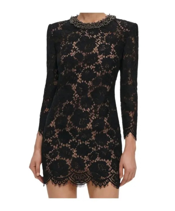 SELF-PORTRAIT Lace Long Sleeve Mini Dress - Black