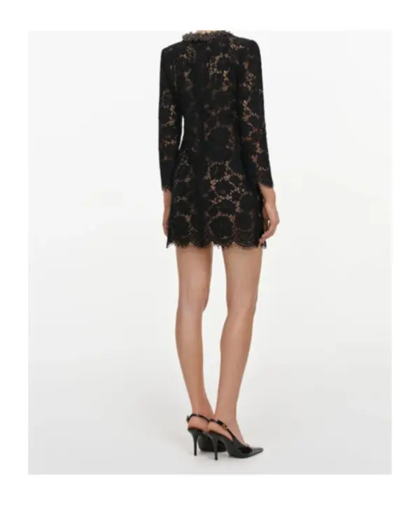 SELF-PORTRAIT Lace Long Sleeve Mini Dress With Embellished Neckline
